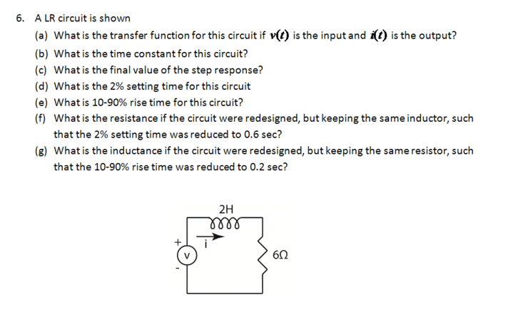 Solved A LR circuit is shown (a) What is the transfer | Chegg.com