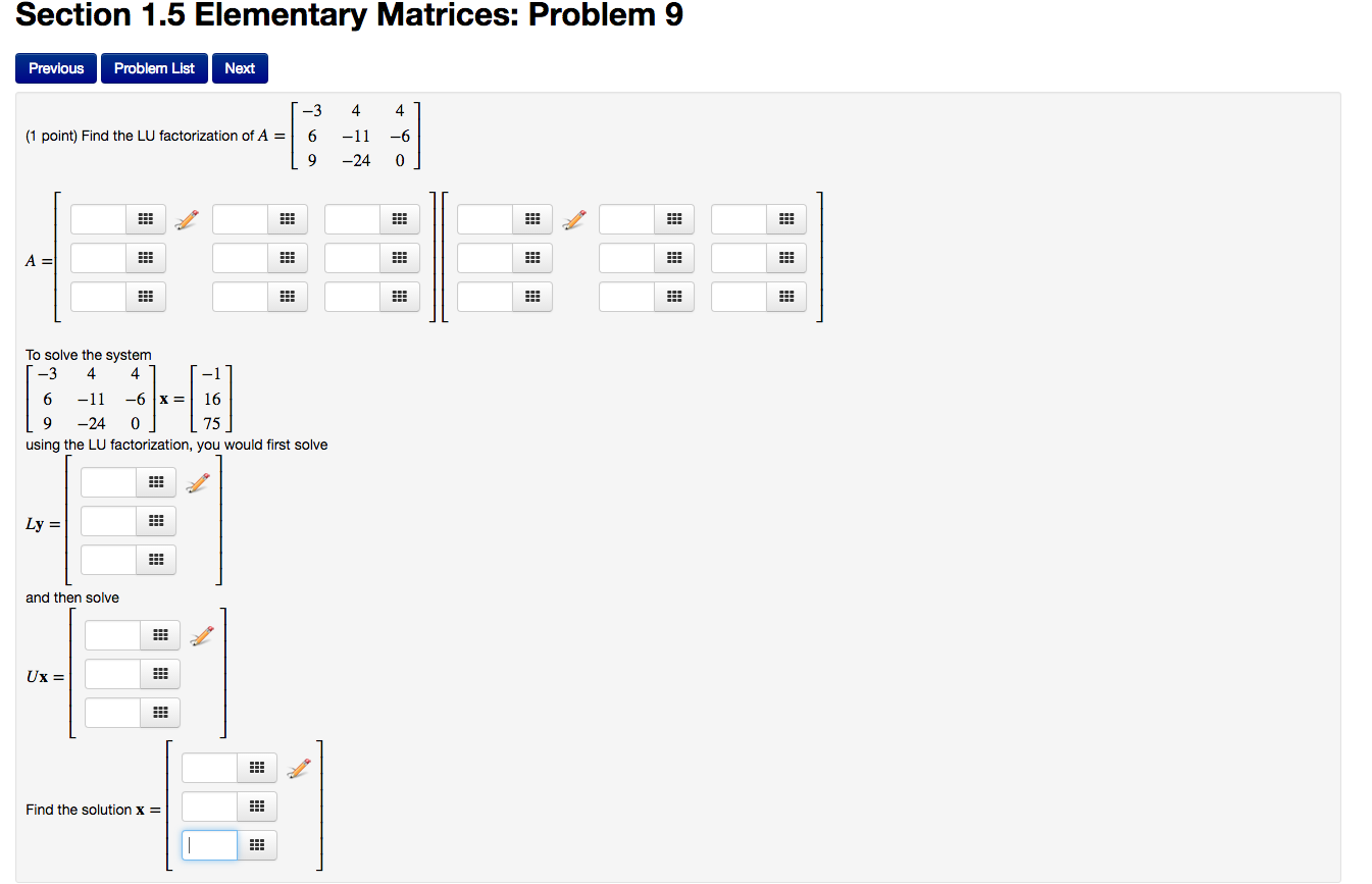 Solved Section 1.5 Elementary Matrices: Problem 9 Previous | Chegg.com