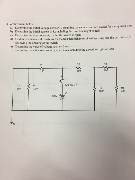 Solved For the circuit below. Determine the initial voltage | Chegg.com