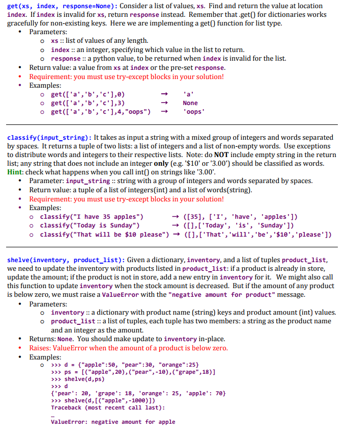 Solved get(xs, index, response None): Consider a list of | Chegg.com