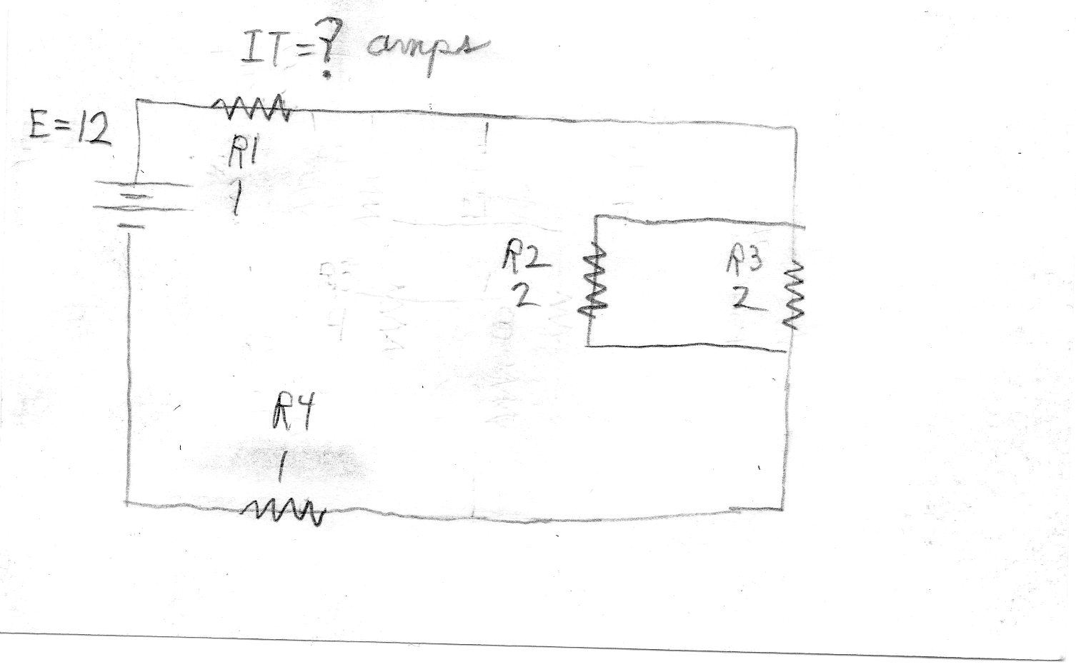 Solved E=12, IT=?, R1=1, R2=2, R3=2, R4=1 ohm. | Chegg.com