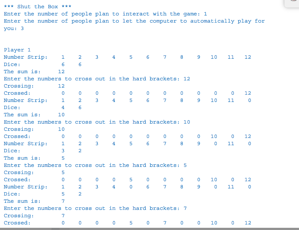 Solved Write a MATLAB program to simulate the Shut the Box | Chegg.com