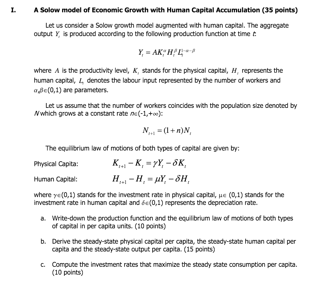 Let Us Consider A Solow Growth Model Augmented With
