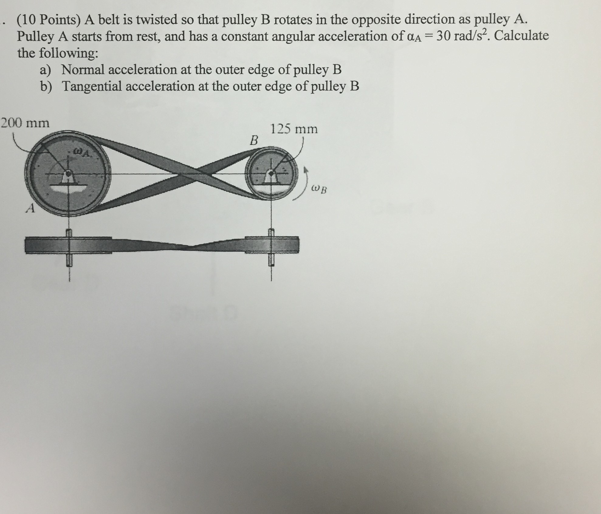 A belt is twisted so that pulley B rotates in the | Chegg.com