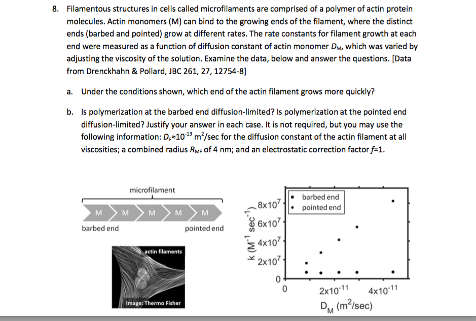 Solved Filamentous structures in cells called microfilaments | Chegg.com
