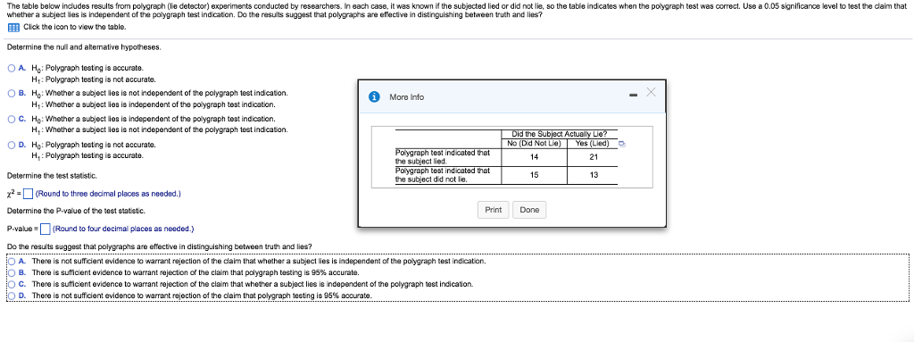 Solved The table below includes results from polygraph (lie | Chegg.com