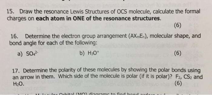 Solved Draw the resonance Lewis Structures of OCS molecule, | Chegg.com