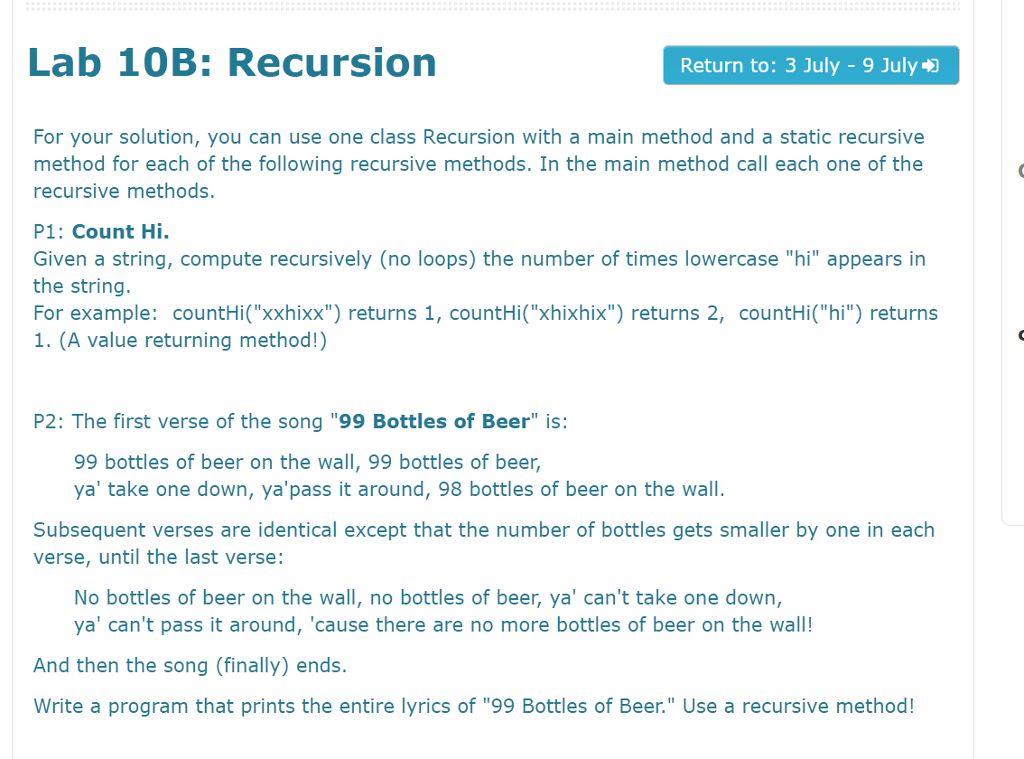 Solved For your solution, you can use one class Recursion | Chegg.com