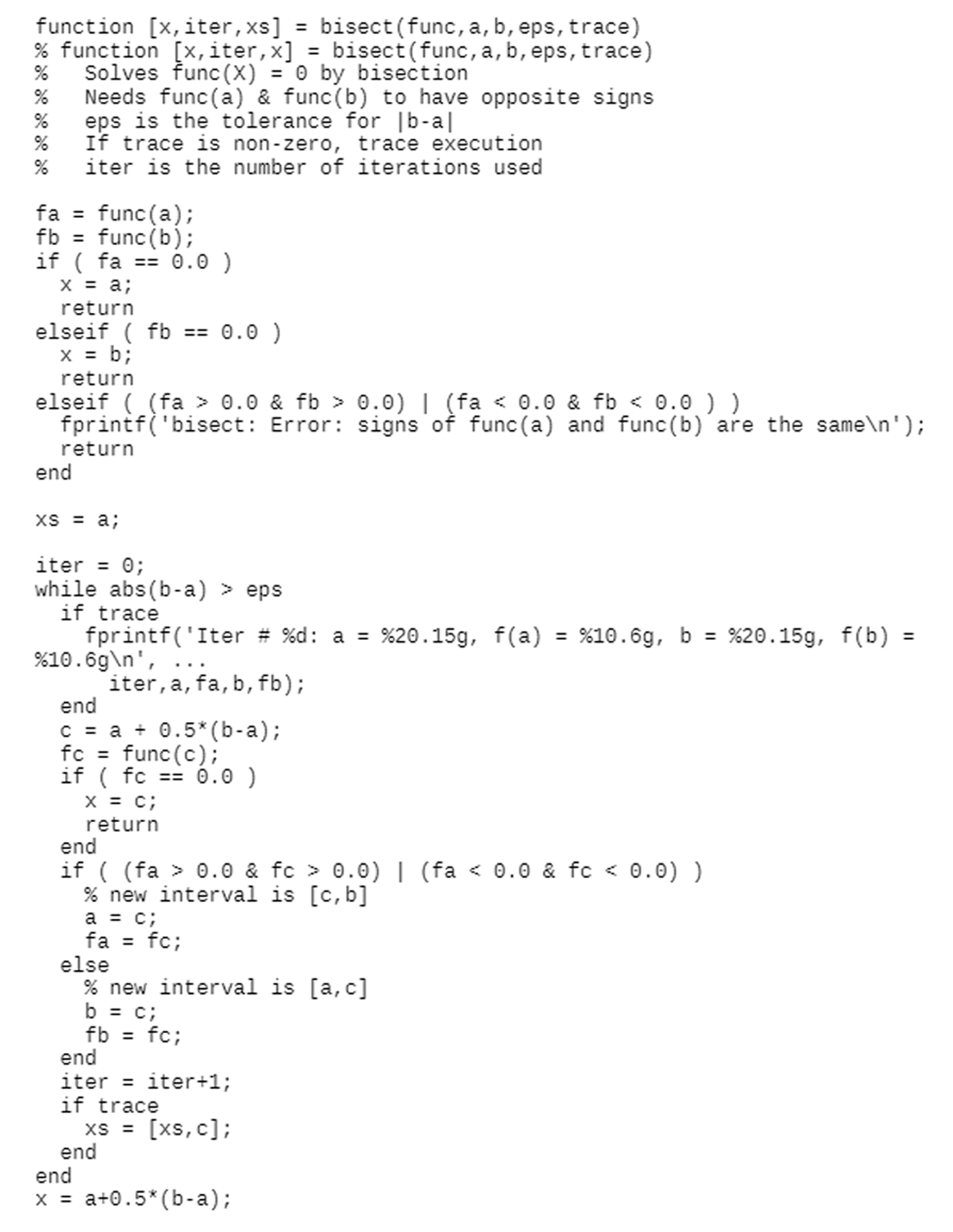 Solved Use bisection to find the solution of x = 2 sin x | Chegg.com