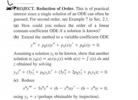 Solved レ 2PROJECT. Reduction of Order. This is of practical | Chegg.com