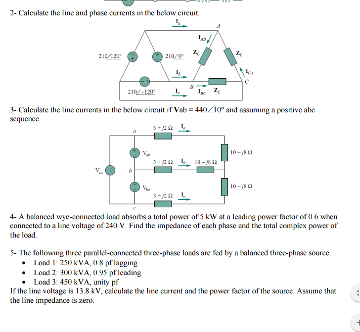 Calculate the line and phase currents in the below | Chegg.com