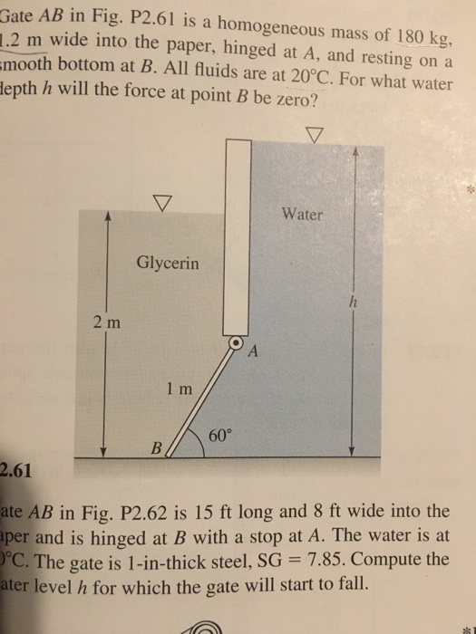 Gate AB in Fig. P2.61 is a homogeneous mass of 180 | Chegg.com