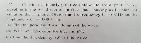 Solved Consider a linearly polarized plane electromagnetic | Chegg.com