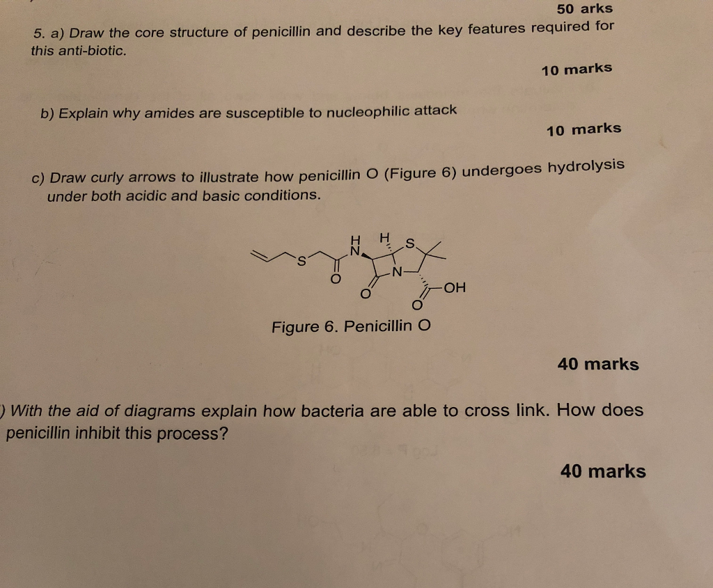 Solved 50 arks 5. a) Draw the core structure of penicillin | Chegg.com