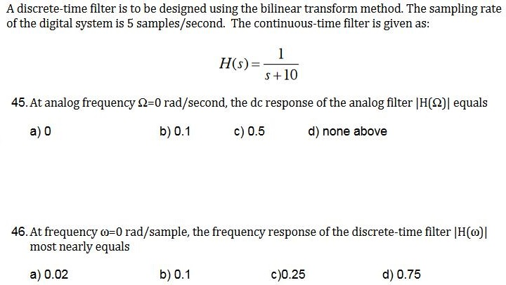 Solved A discrete-time filter is to be designed using the | Chegg.com