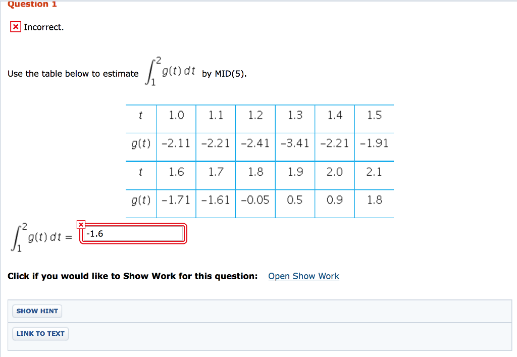 Solved Use the table below to estimate integral^2_1 g(t) dt | Chegg.com