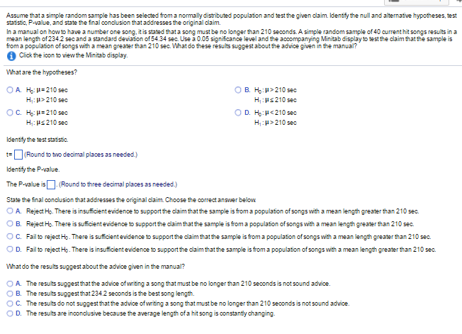 Solved Assume that a simple random sample has been selected | Chegg.com