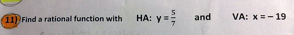 Solved Find a rational function with Ha: y = 5/7 and VA: x = | Chegg.com