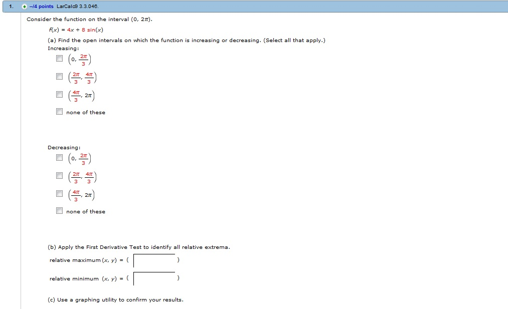 Solved Consider the function on the interval (0, 2pi). f(x) | Chegg.com