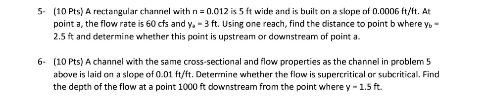 Solved 5- (10 Pts) A rectangular channel with n 0.012 is 5 | Chegg.com