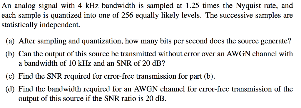 Solved An analog signal with 4 kHz bandwidth is sampled at | Chegg.com