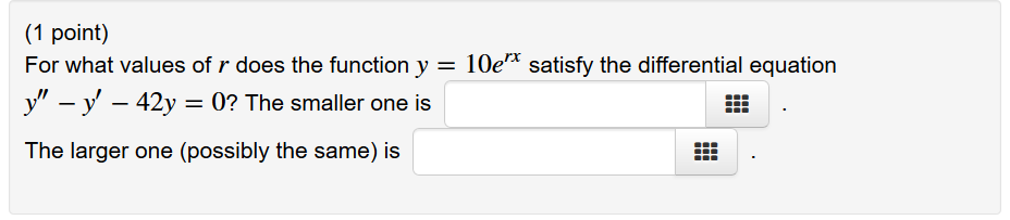 Solved 1 point) For what values of r does the function y = | Chegg.com