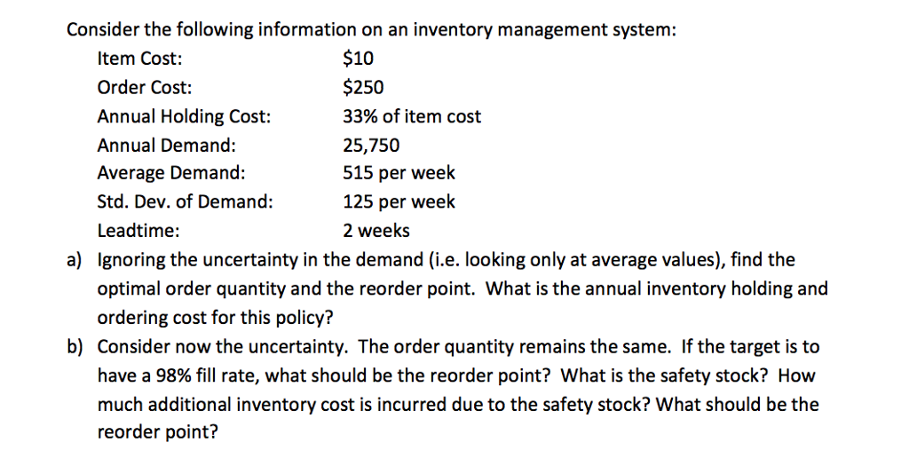 Solved Consider the following information on an inventory | Chegg.com