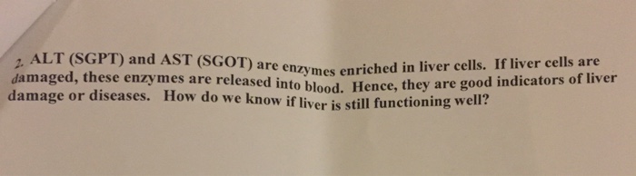 Solved ALT (SGPT) and AST (SCOT) are enzymes enriched in | Chegg.com