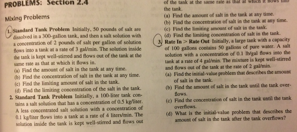 Solved PROBLEMS: Section 2.4 Mixing Problems .Standard Tank | Chegg.com