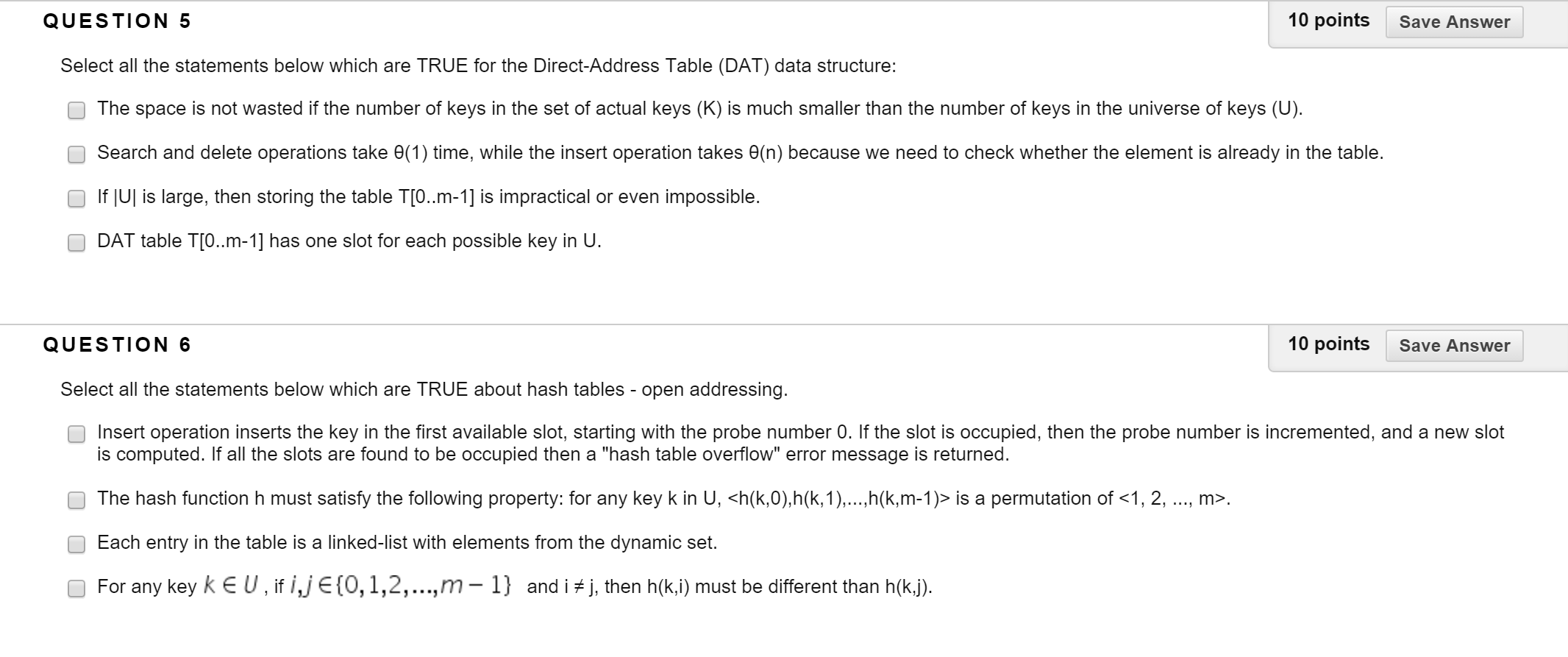 Solved Select all the statements below which are TRUE for | Chegg.com