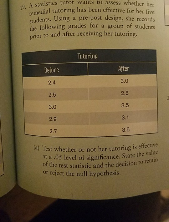 Solved g. A statistics tutor wants to assess whether her 1 | Chegg.com
