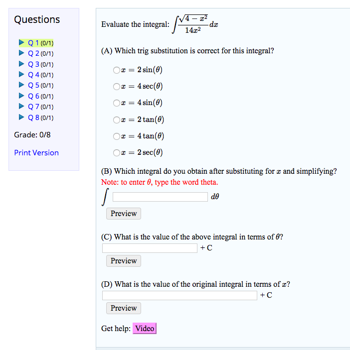 Solved Evaluate the integral: integral Squareroot 4 - | Chegg.com