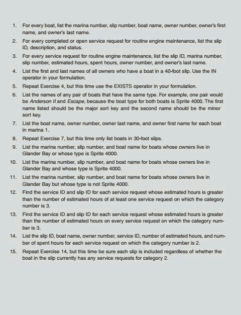 Solved 1. For every boat, list the marina number, slip | Chegg.com