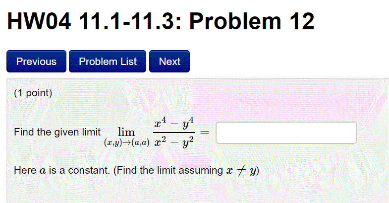 Solved HW04 11.1-11.3: Problem 12 Previous Problem List Next | Chegg.com