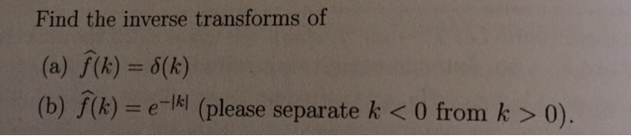 Solved Find the inverse transforms of (a) f(k) = delta (k) | Chegg.com