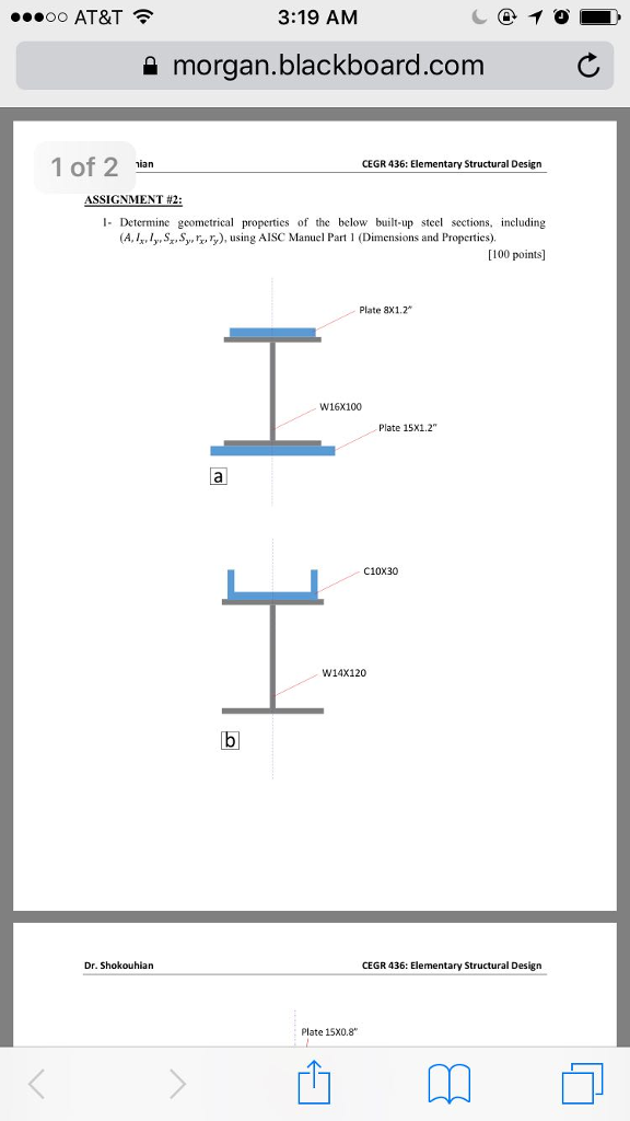Solved oo AT&T 3:19 AM morgan.blackboard.com C 1 of 2 ian | Chegg.com