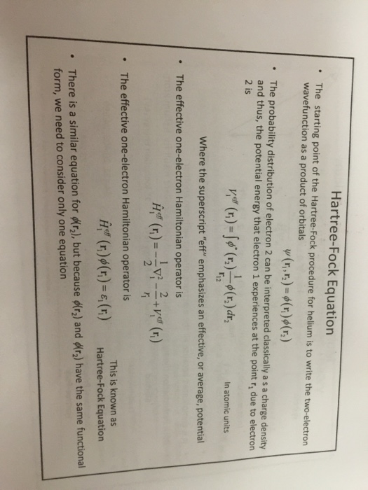 Solved Hartree-Fock Equation The starting point of the | Chegg.com