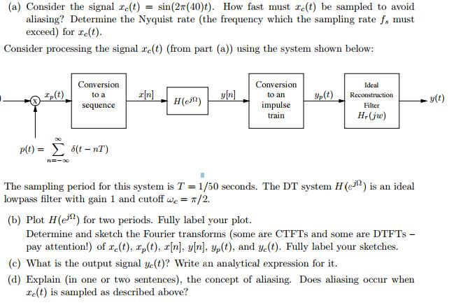Solved Consider the signal x_c(t) = sin(2 pi(40)t). How fast | Chegg.com