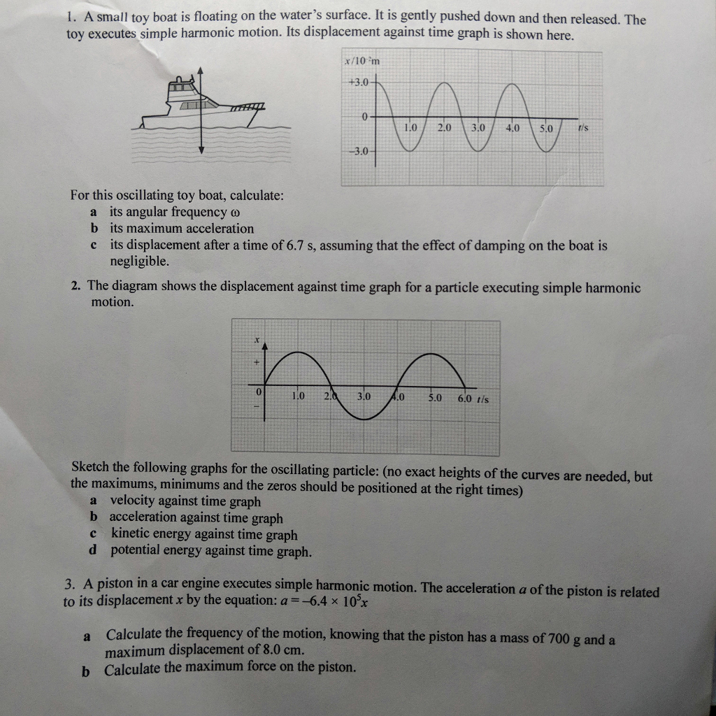 Solved 1. A small toy boat is floating on the water's | Chegg.com
