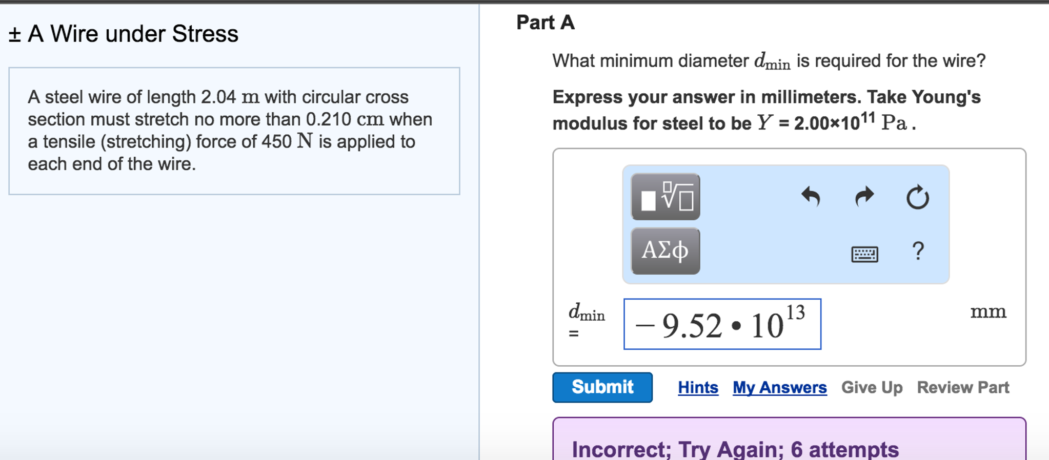 Solved A steel wire of length 2.04 m with circular cross | Chegg.com