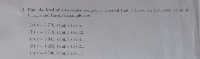 Solved Find the level of a two-sided confidence interval | Chegg.com