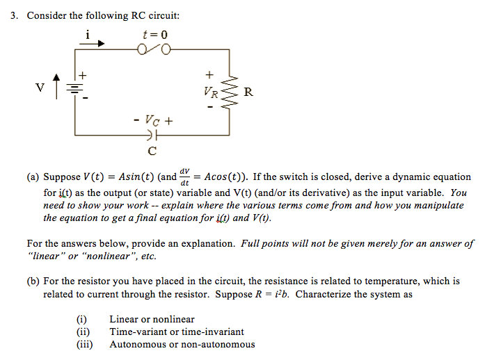 3. Consider the following RC circuit dv (a) Suppose | Chegg.com