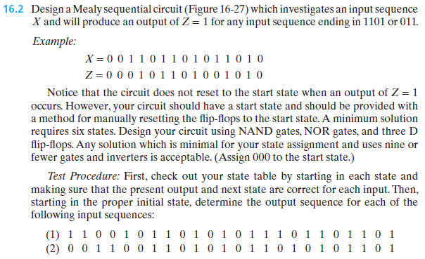 Solved 162 Design A Mealy Sequential Circuit Figure 16 27