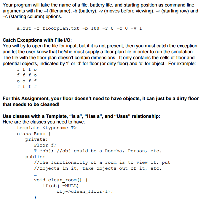 Solved c++ programming for simulation a roomba clean rooms( | Chegg.com