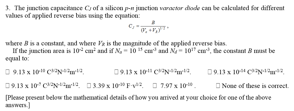 3. The junction capacitance j of a silicon p-n | Chegg.com