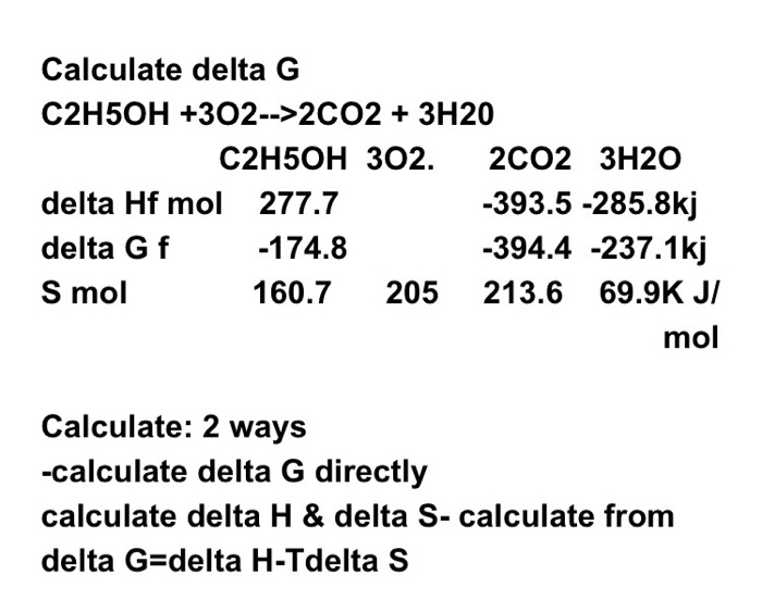 Solved Calculate delta G Calculate: 2 ways -calculate | Chegg.com