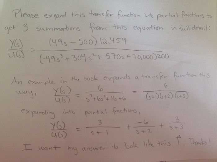 Solved Expand this transfer function into partial fractions | Chegg.com