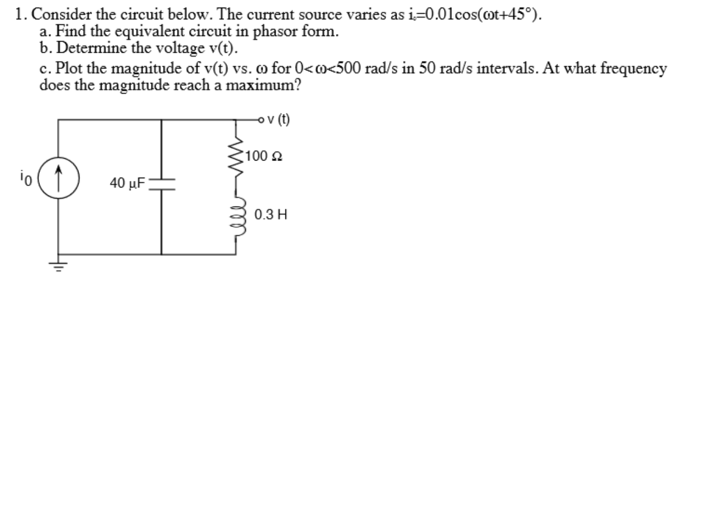 Solved 1. Consider the circuit below. The current source | Chegg.com