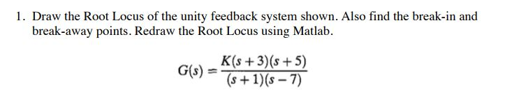Solved 1. Draw the Root Locus of the unity feedback system | Chegg.com