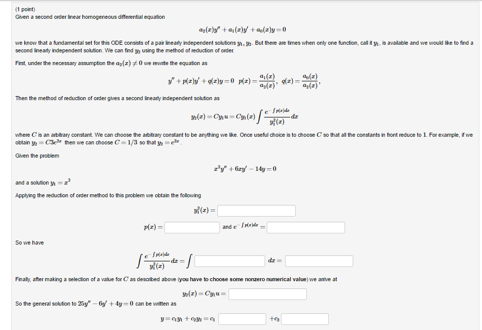Solved Given A Second Order Linear Homogeneous Differential 2977